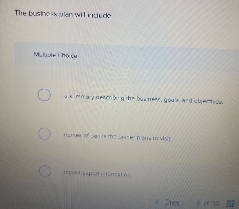 Solved The business plan will includeMultiple Choice ﻿a | Chegg.com