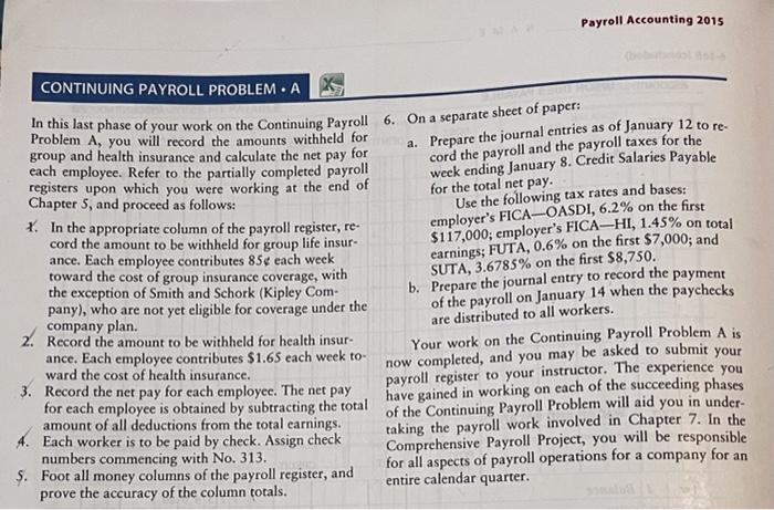 Solved Payroll Accounting 2015 CONTINUING PAYROLL PROBLEMA | Chegg.com
