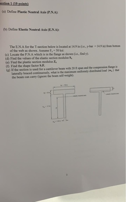 Solved mestion 1 (10 points) (a) Define Plastic Neutral Axis | Chegg.com