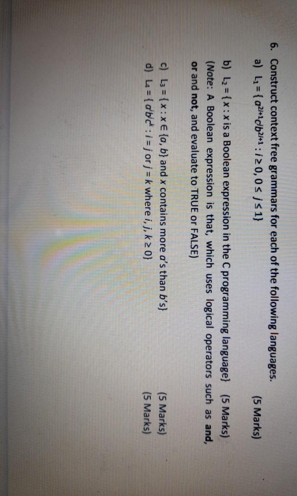 Solved 6. Construct context free grammars for each of the | Chegg.com