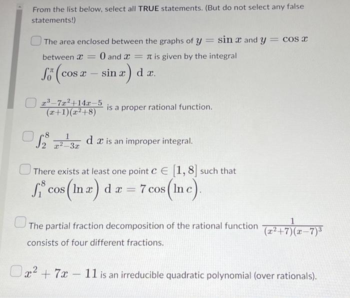 Solved From the list below, select all TRUE statements. (But | Chegg.com