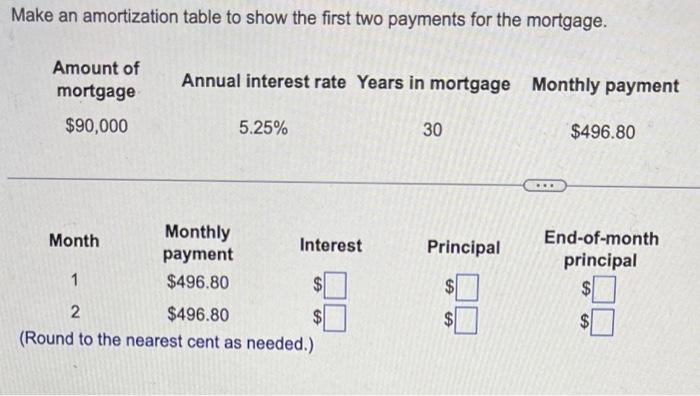 Solved Make an amortization table to show the first two | Chegg.com