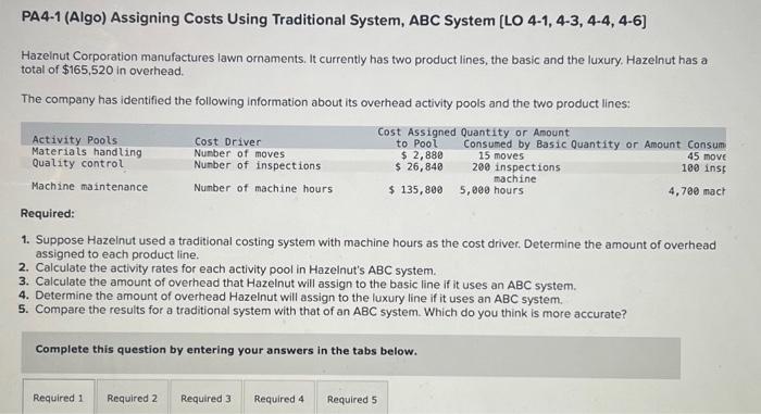 Solved PA4-1 (Algo) Assigning Costs Using Traditional | Chegg.com