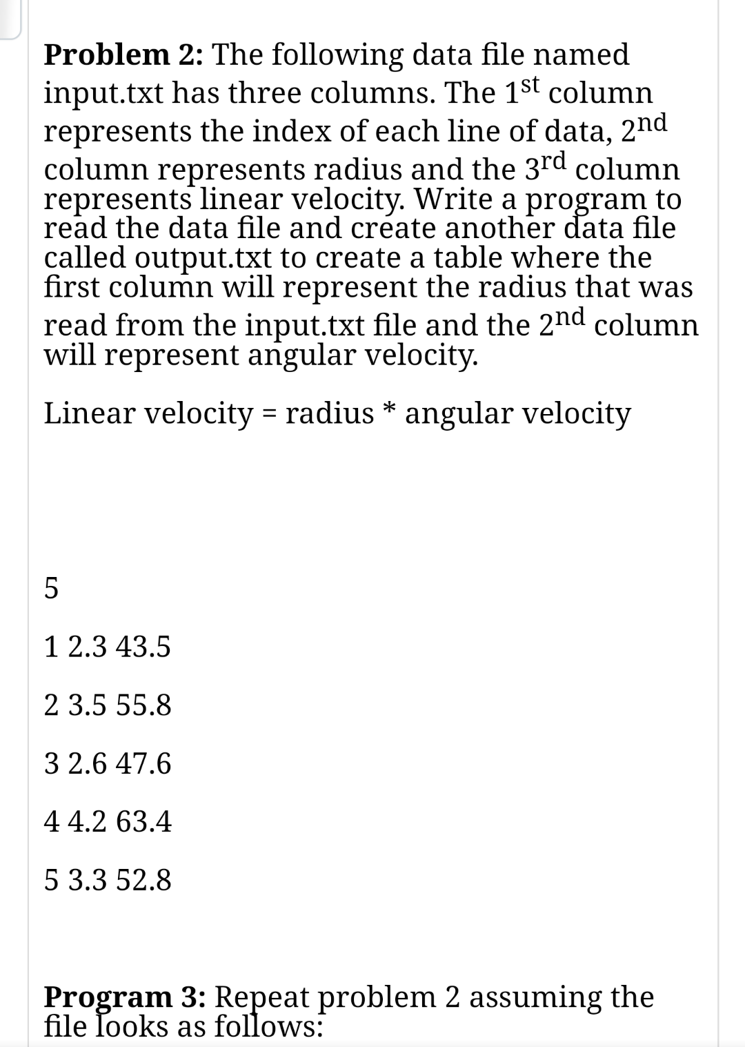 Solved Problem 2: The following data file named input.txt | Chegg.com