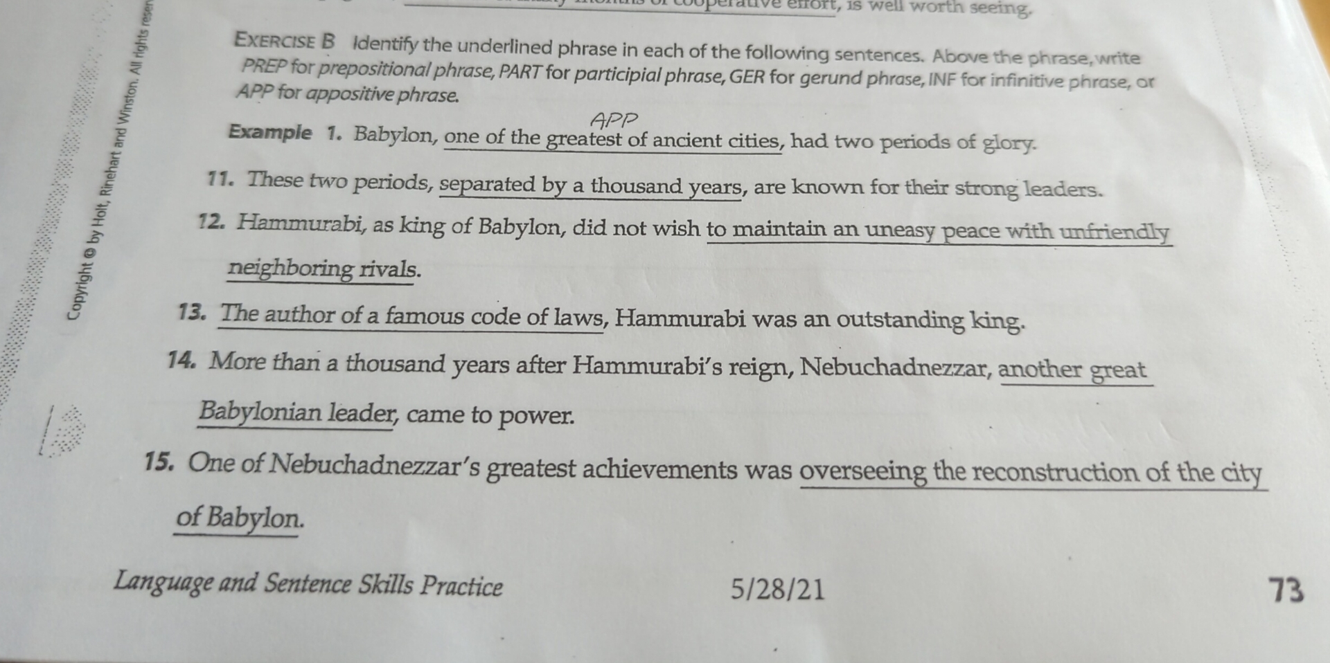 EXERCISE B Identify the underlined phrase in each of | Chegg.com