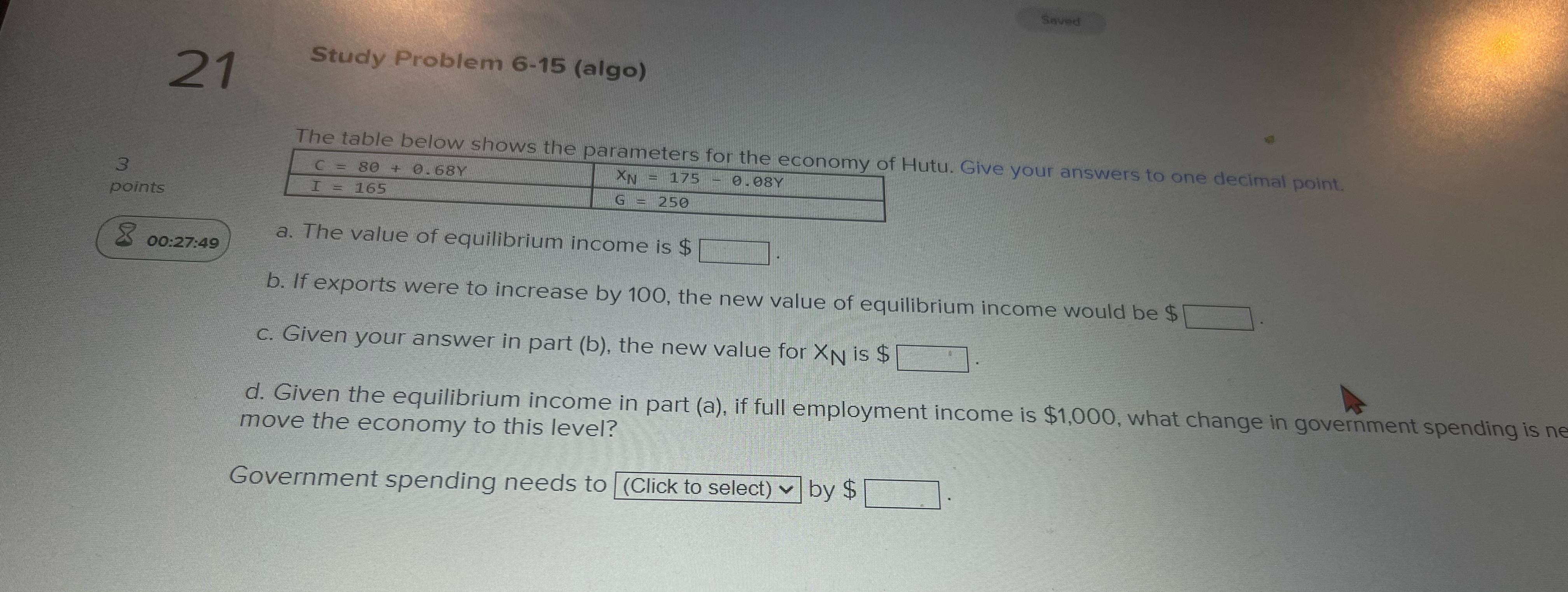 Solved Seved21Study Problem 6-15 (algo)The table below shows | Chegg.com