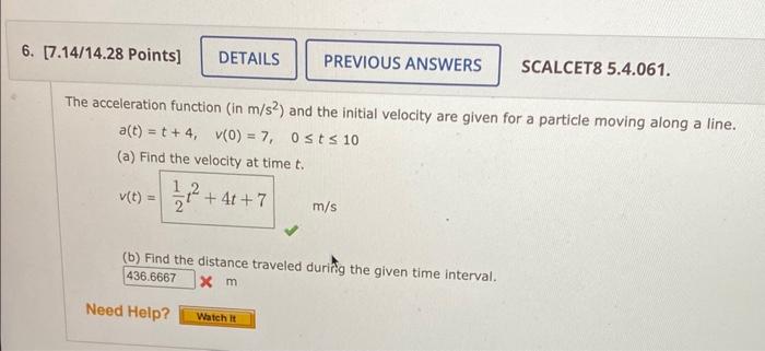 Solved The acceleration function (in m/s2 ) and the initial | Chegg.com