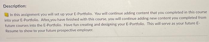 Solved Description: In this assignment you will set up your | Chegg.com