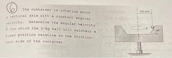 Solved The container is rotating about a vertical axis with | Chegg.com