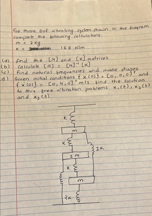 Solved For three Dof vibrating system shown in the diagram | Chegg.com