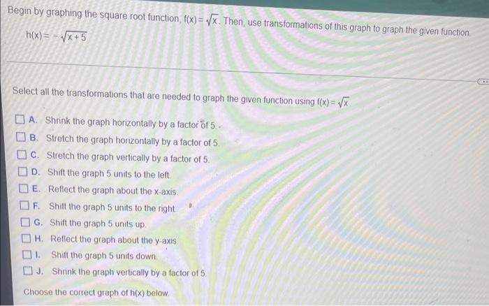 Solved Begin by graphing the square root function, f(x)=√x. | Chegg.com
