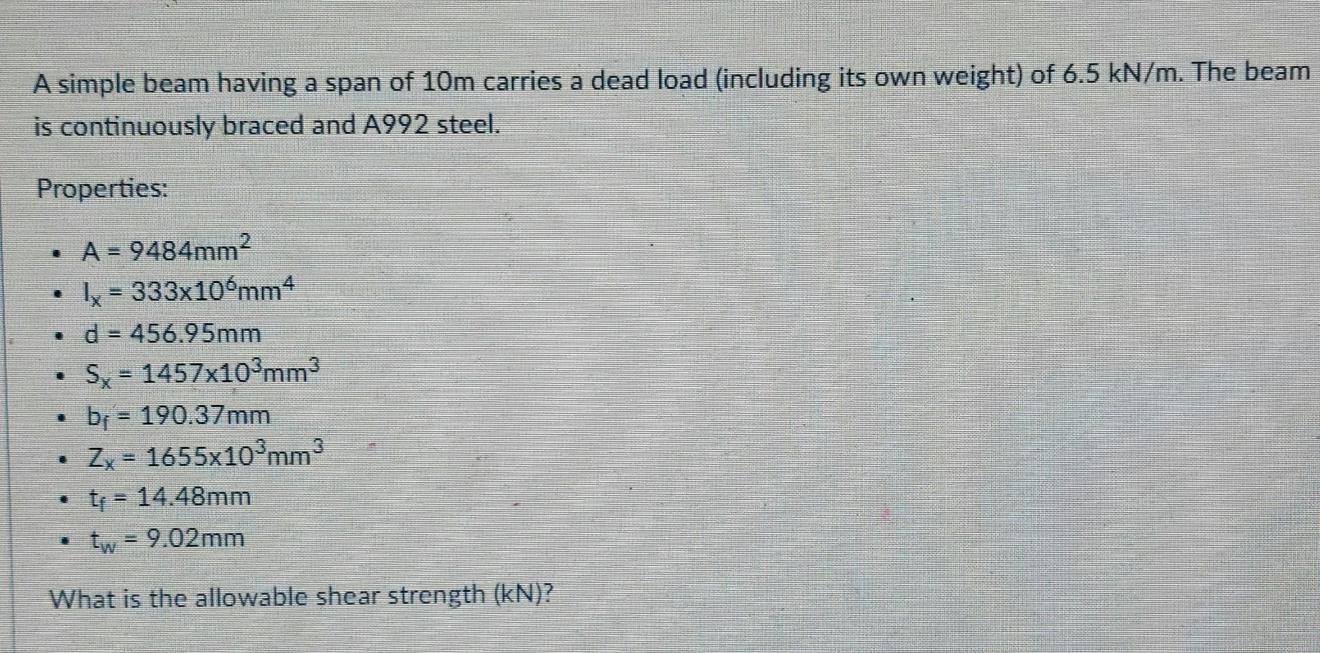 Solved A simple beam having a span of 10m carries a dead | Chegg.com