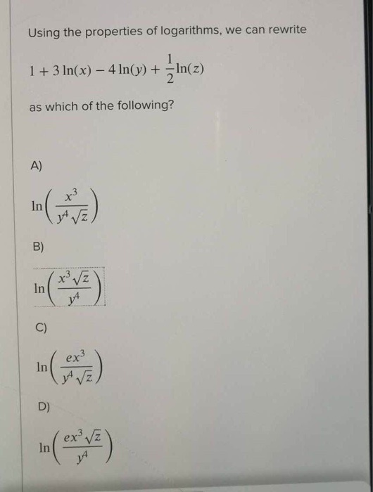 Solved Using the properties of logarithms, we can rewrite 1 | Chegg.com