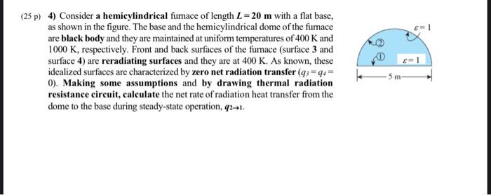 Solved (25p) 4) Consider a hemicylindrical furnace of length | Chegg.com