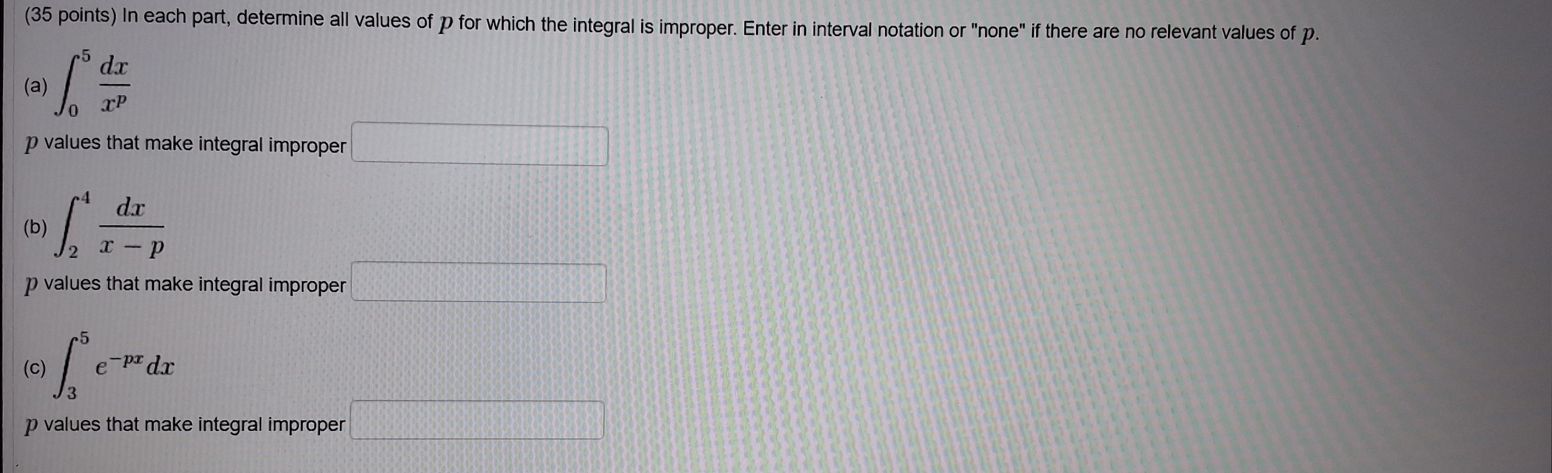 Solved (35 ﻿points) ﻿In each part, determine all values of p | Chegg.com