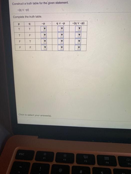 Solved Construct A Truth Table For The Given Statement