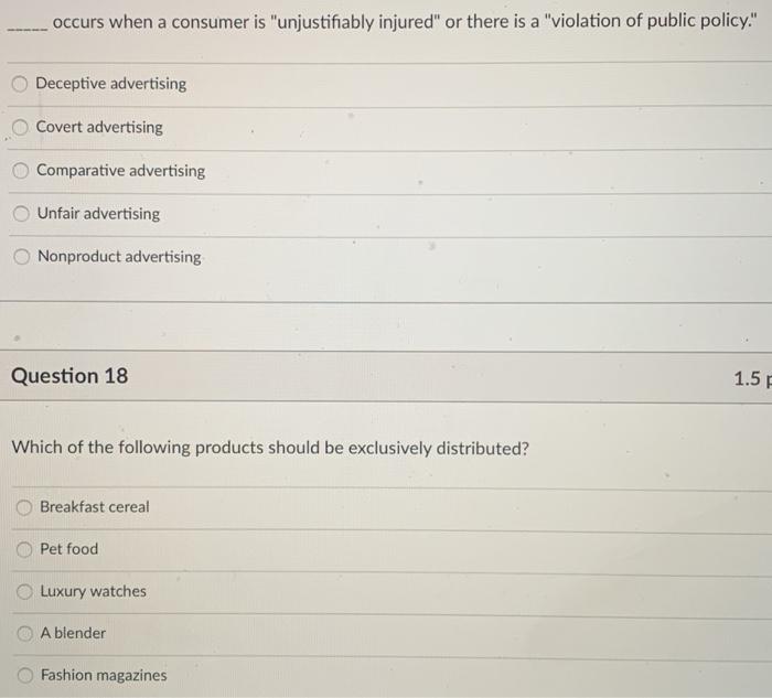 Solved occurs when a consumer is "unjustifiably injured" or | Chegg.com
