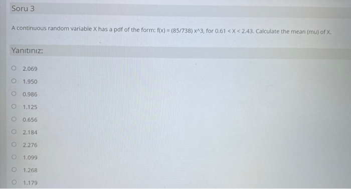 Solved Soru 3 A continuous random variable X has a pdf of | Chegg.com