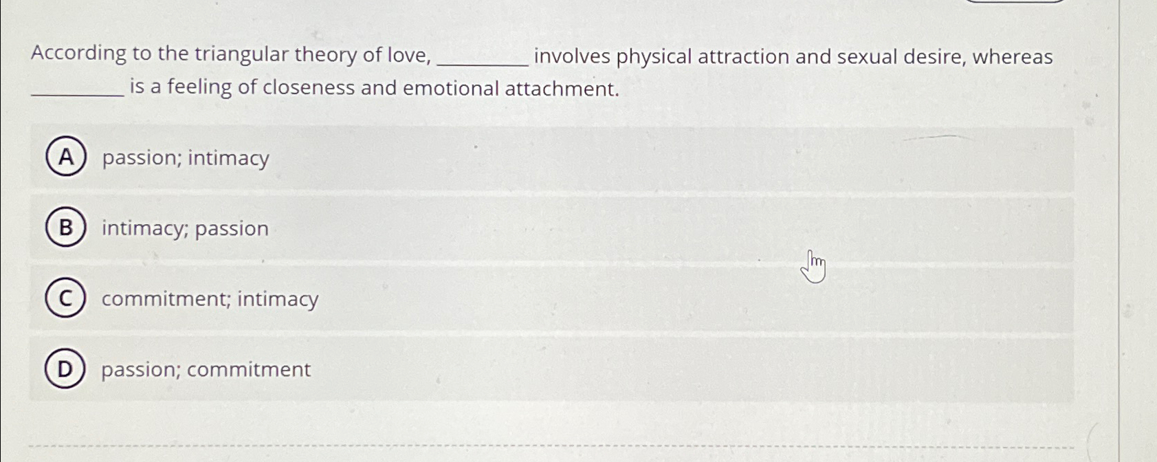 Solved According to the triangular theory of love, | Chegg.com