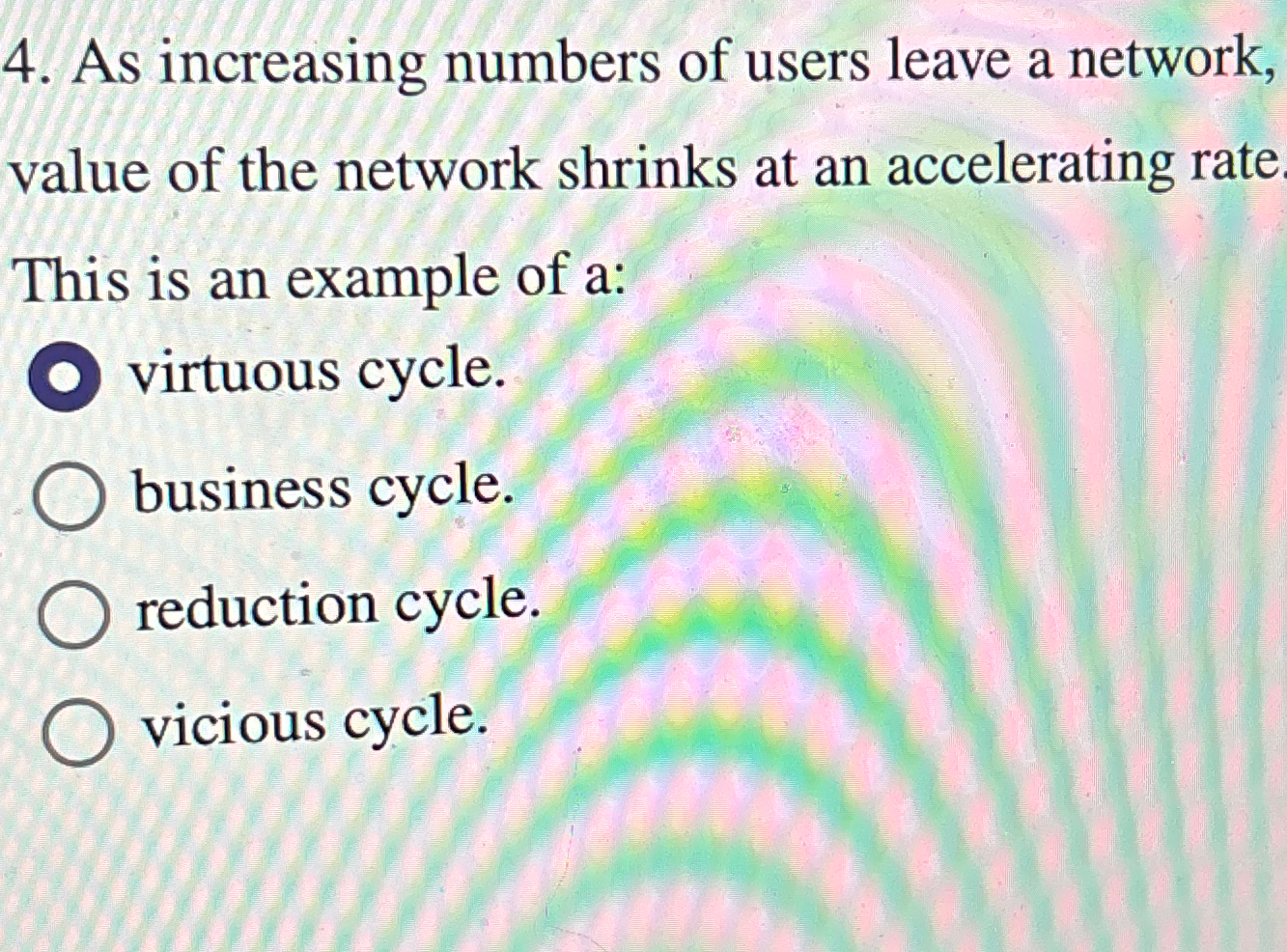 Solved As increasing numbers of users leave a network, value | Chegg.com
