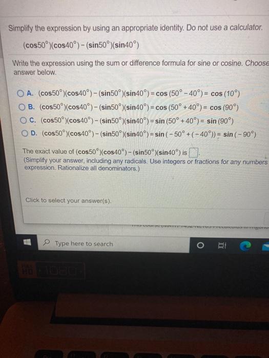 Solved Simplify the expression by using an appropriate | Chegg.com