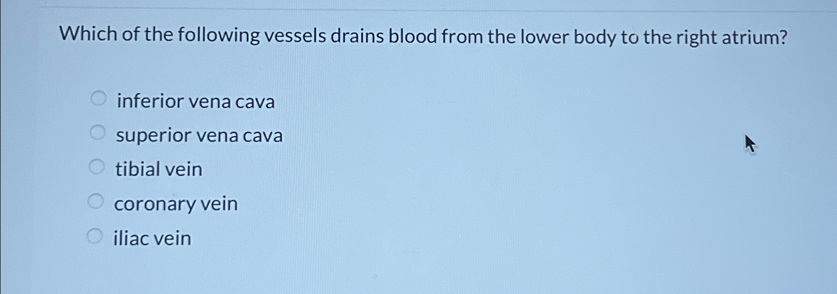 Solved Which of the following vessels drains blood from the | Chegg.com