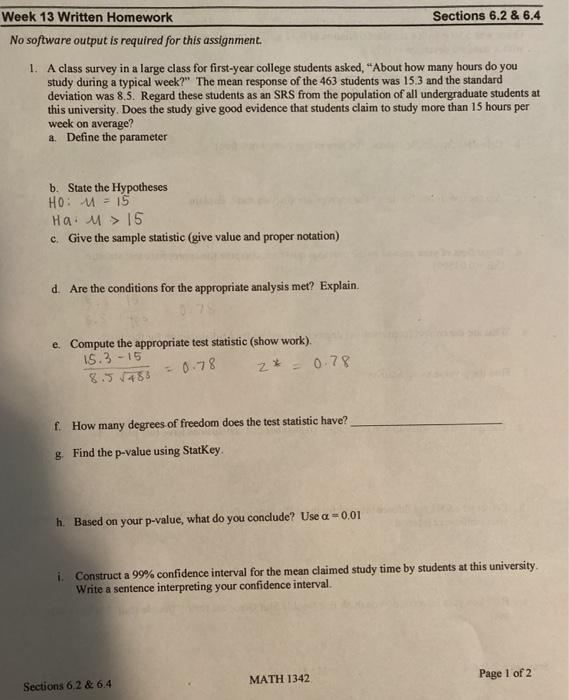 Solved Week 13 Written Homework Sections 6.2 & 6.4 No | Chegg.com