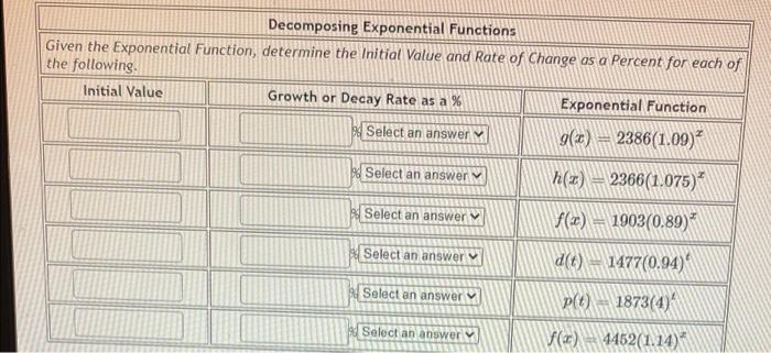 Solved Decomposing Exponential Functions Given the | Chegg.com