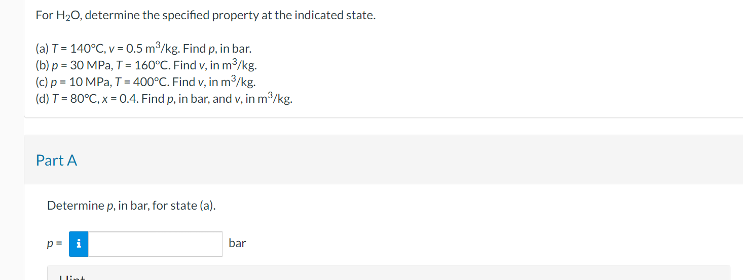 Solved For H2O, ﻿determine the specified property at the | Chegg.com