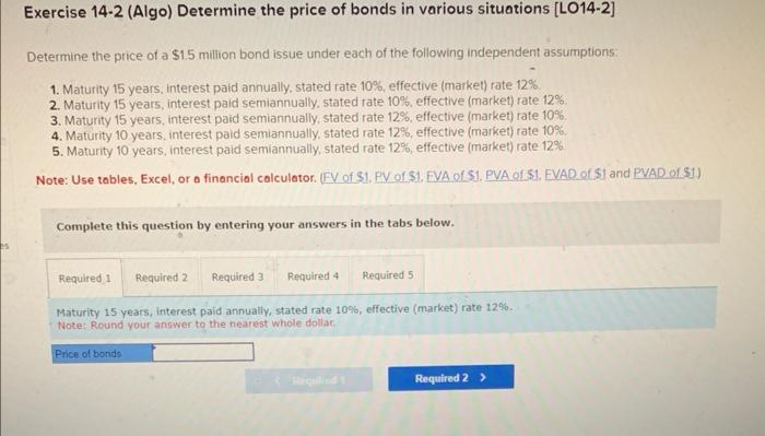 Solved Exercise 14-2 (Algo) Determine the price of bonds in | Chegg.com