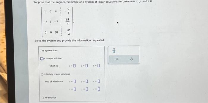Solved Suppose that the augmented matrix of a system of | Chegg.com