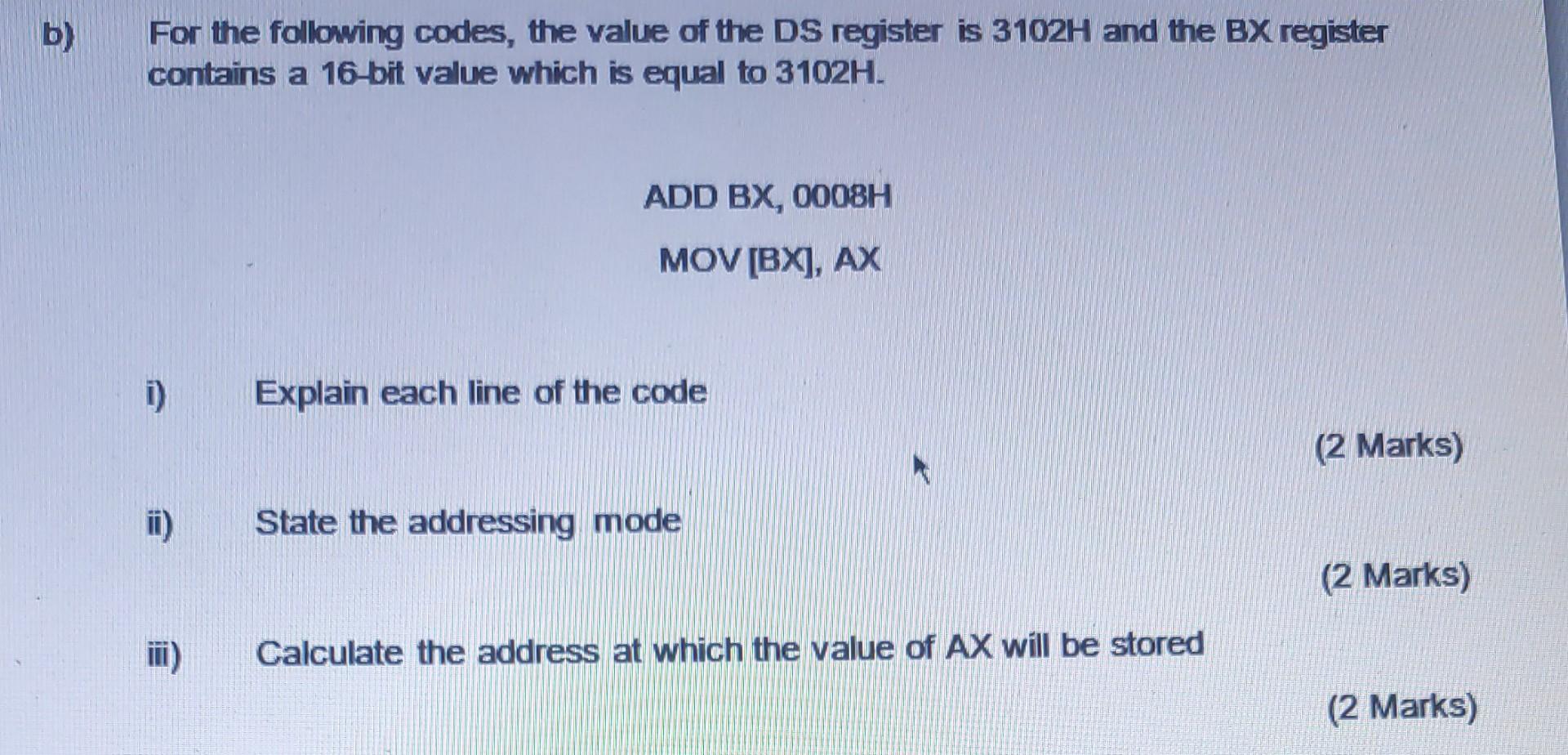 Solved B For The Following Codes The Value Of The DS Chegg