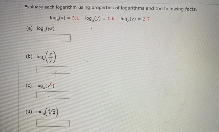 Solved Evaluate each logarithm using properties of | Chegg.com
