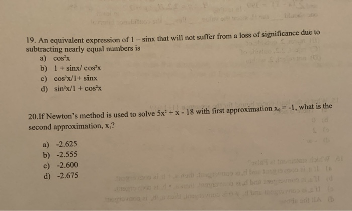Solved 19. An equivalent expression of 1 - sinx that will | Chegg.com