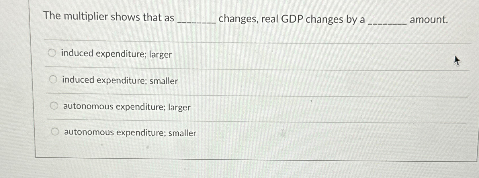 Solved The multiplier shows that as changes, real GDP | Chegg.com