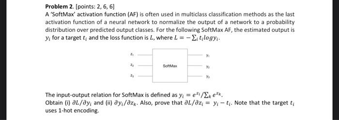 Problem 2. (points: 2, 6, 6] A 'SoftMax' activation | Chegg.com