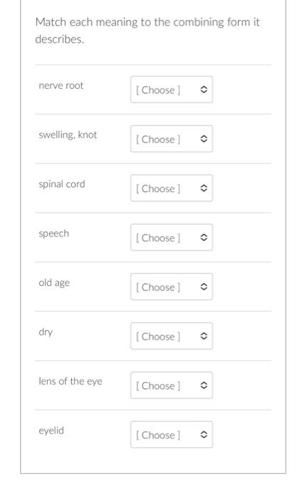 Match each meaning to the combining form it | Chegg.com