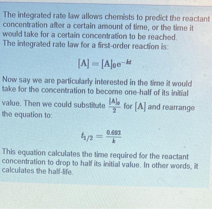Solved The integrated rate law allows chemists to predict | Chegg.com