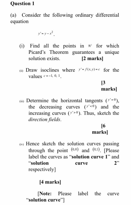 Solved Question 1 (a) Consider the following ordinary | Chegg.com