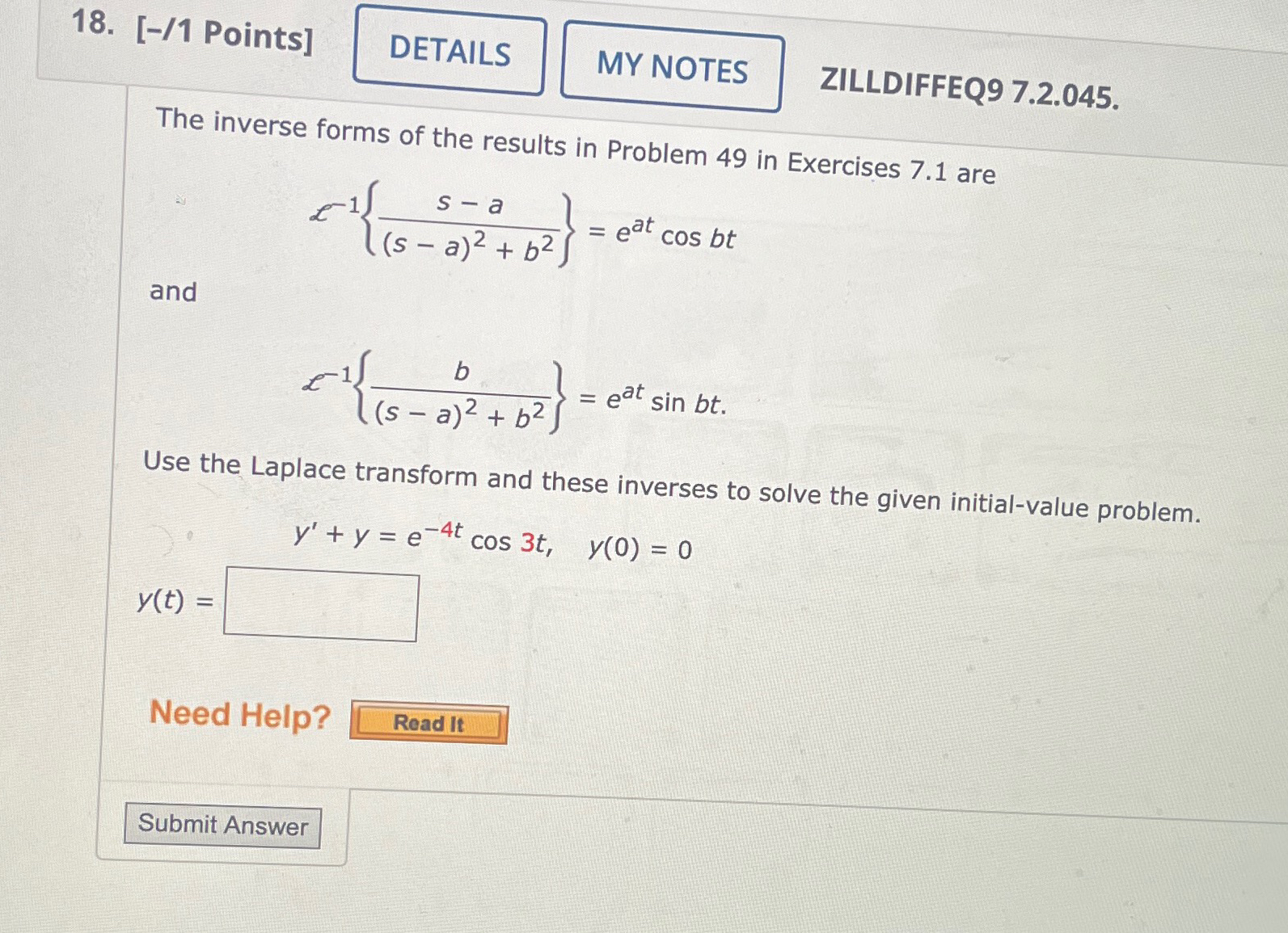 Solved [-/1 ﻿Points]ZILLDIFFEQ9 7.2.045.The inverse forms of | Chegg.com