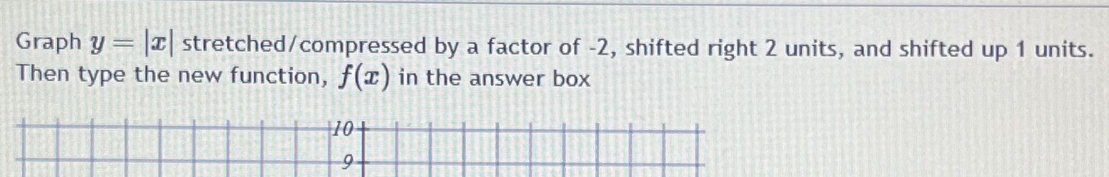 Solved Graph y=|x| ﻿stretched/compressed by a factor of -2 , | Chegg.com