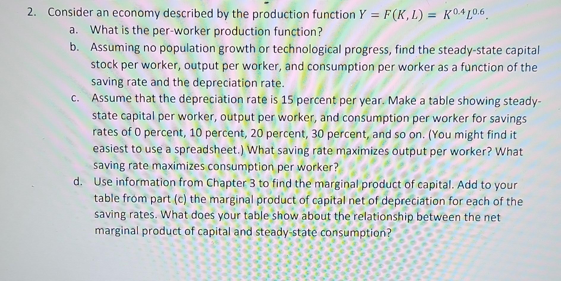 Solved 2. Consider an economy described by the production | Chegg.com