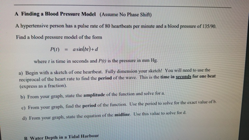 Solved A Finding a Blood Pressure Model (Assume No Phase | Chegg.com