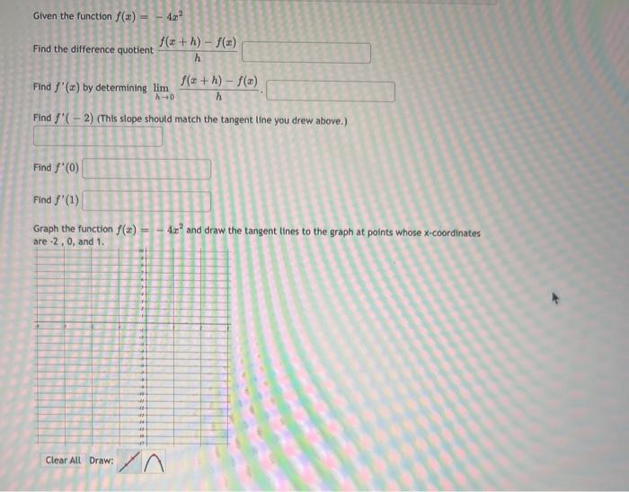Solved Given the function f(x)=−4x2 Find the difference | Chegg.com