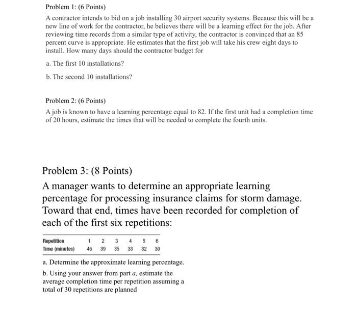 Solved Problem 1: (6 Points) A contractor intends to bid on | Chegg.com