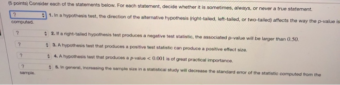 Solved (5 points) Consider each of the statements below. For | Chegg.com