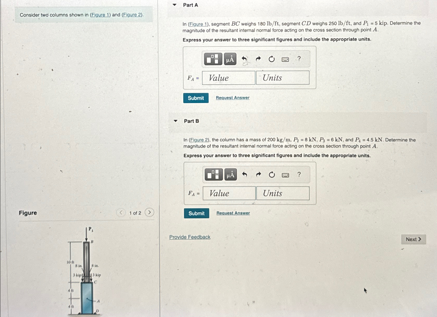 Part AConsider two columns shown in (Figure 1) ﻿and | Chegg.com
