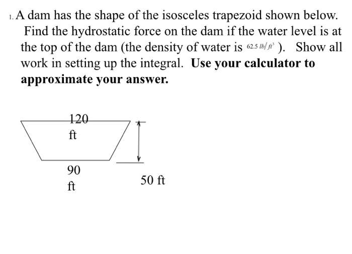 Solved 1. A dam has the shape of the isosceles trapezoid | Chegg.com