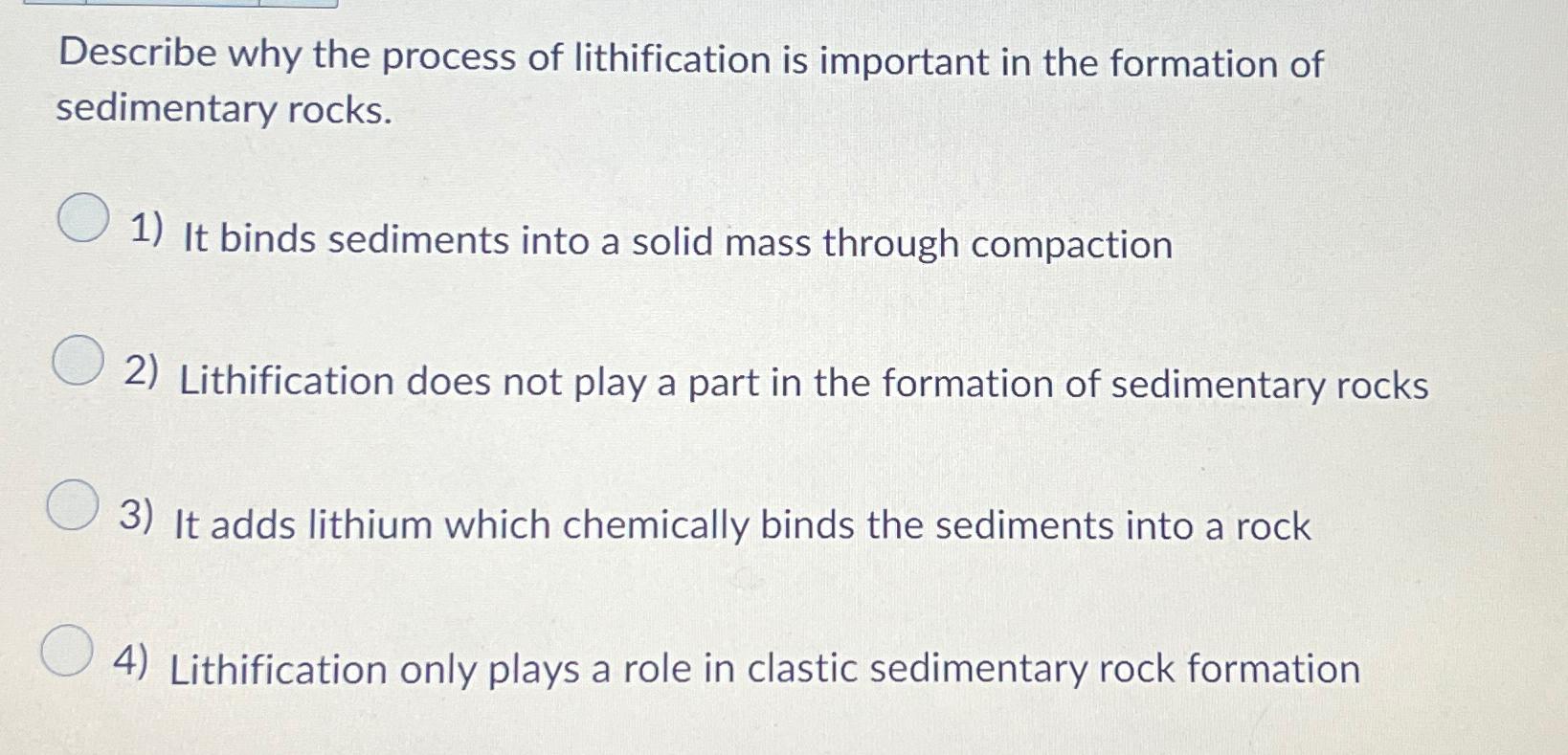 Solved Describe why the process of lithification is | Chegg.com