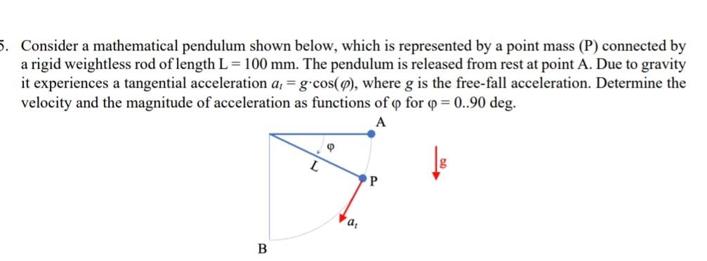 Solved 5. Consider a mathematical pendulum shown below, | Chegg.com